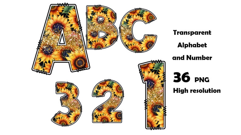 Sunflowers Doodle Alphabets Number, Sunflower Leters, Clipart Alphabet ...