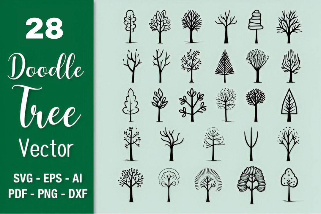 Doodle Tree Set | Doodle Tree Svg Clipart | Jungle Tree Clipart | Tree ...