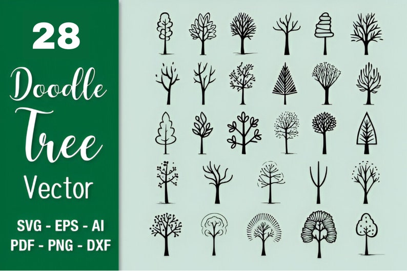 Doodle Tree Set | Doodle Tree Svg Clipart | Jungle Tree Clipart | Tree ...