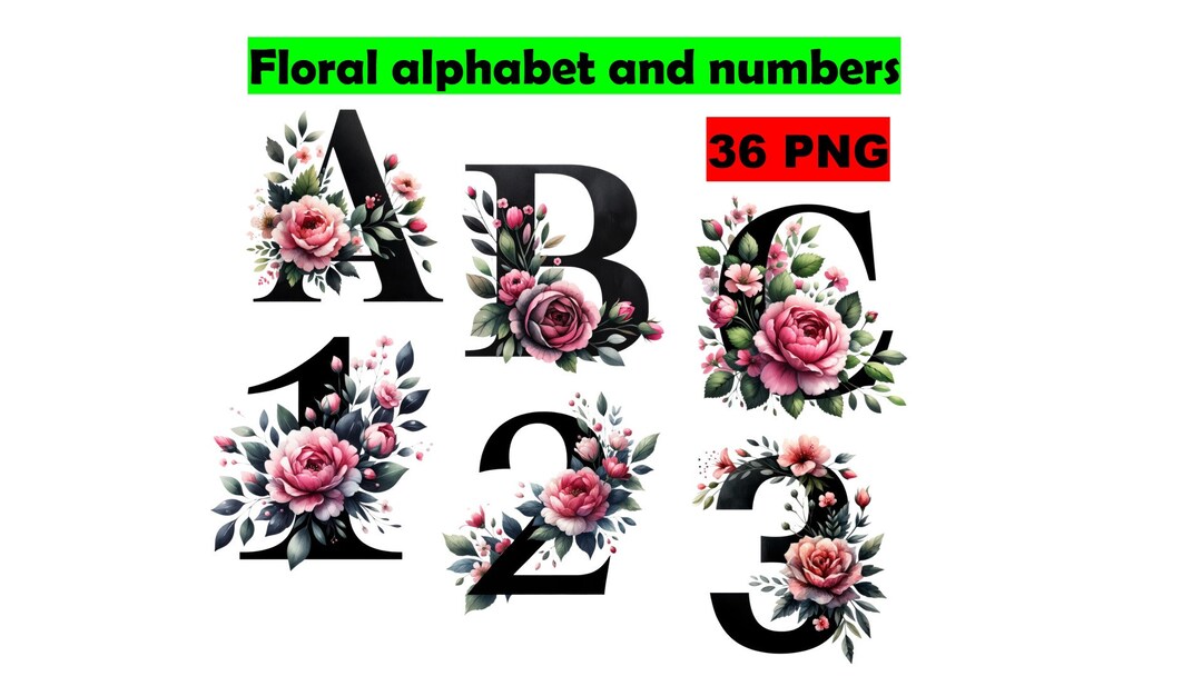 Watercolor Spring Floral Alphabet and Numbers Collection Clipart ...