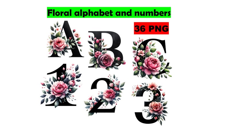 Watercolor Spring Floral Alphabet and Numbers Collection Clipart ...