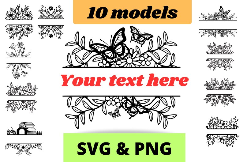 Split Floral Frame SVG, Floral Border SVG, Split Flower Monogram Svg ...