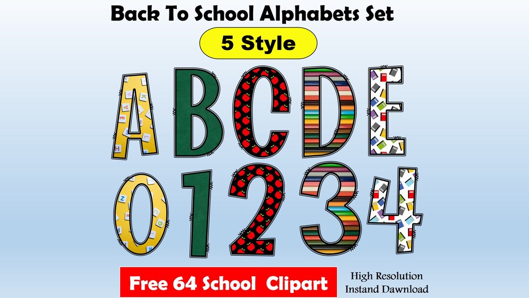 School Teacher Doodle Alphabet Bundle, Teacher PNG Letters, Numbers ...