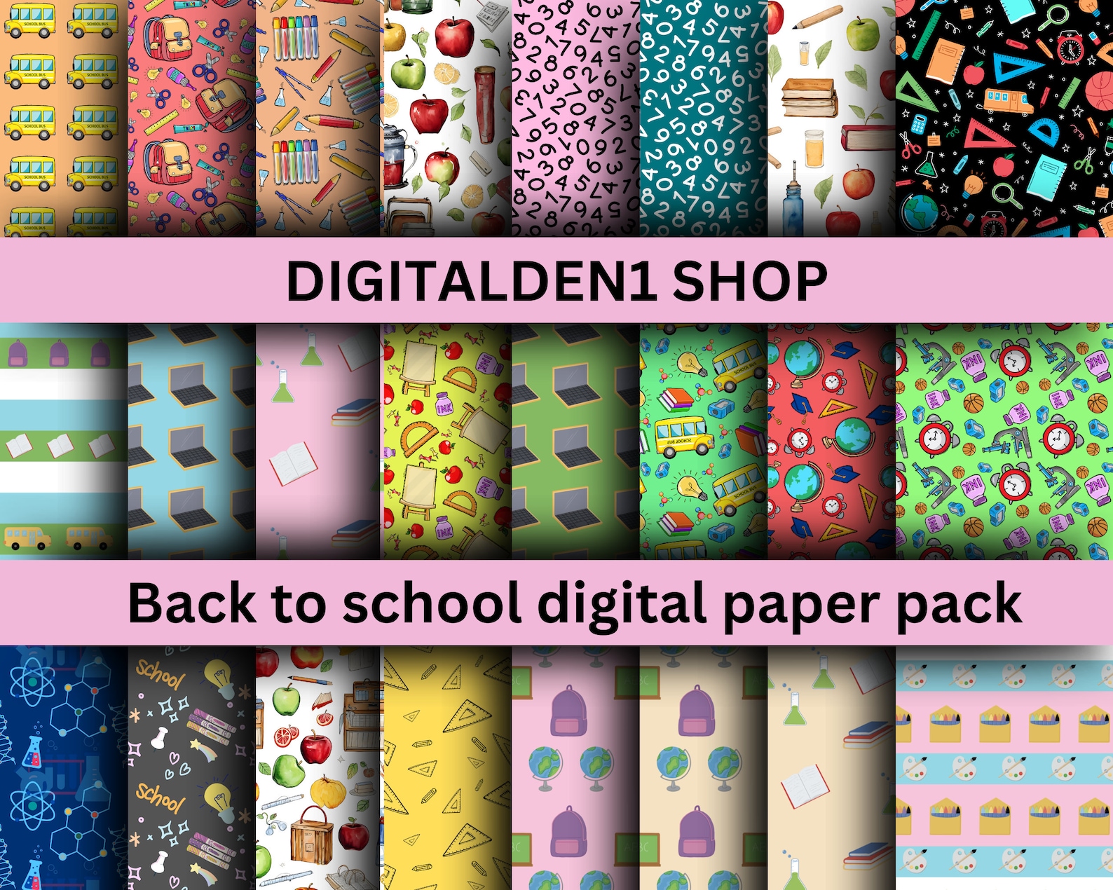 Back to School Digital Paper: Teacher Patterns, School Backgrounds (JPG ...