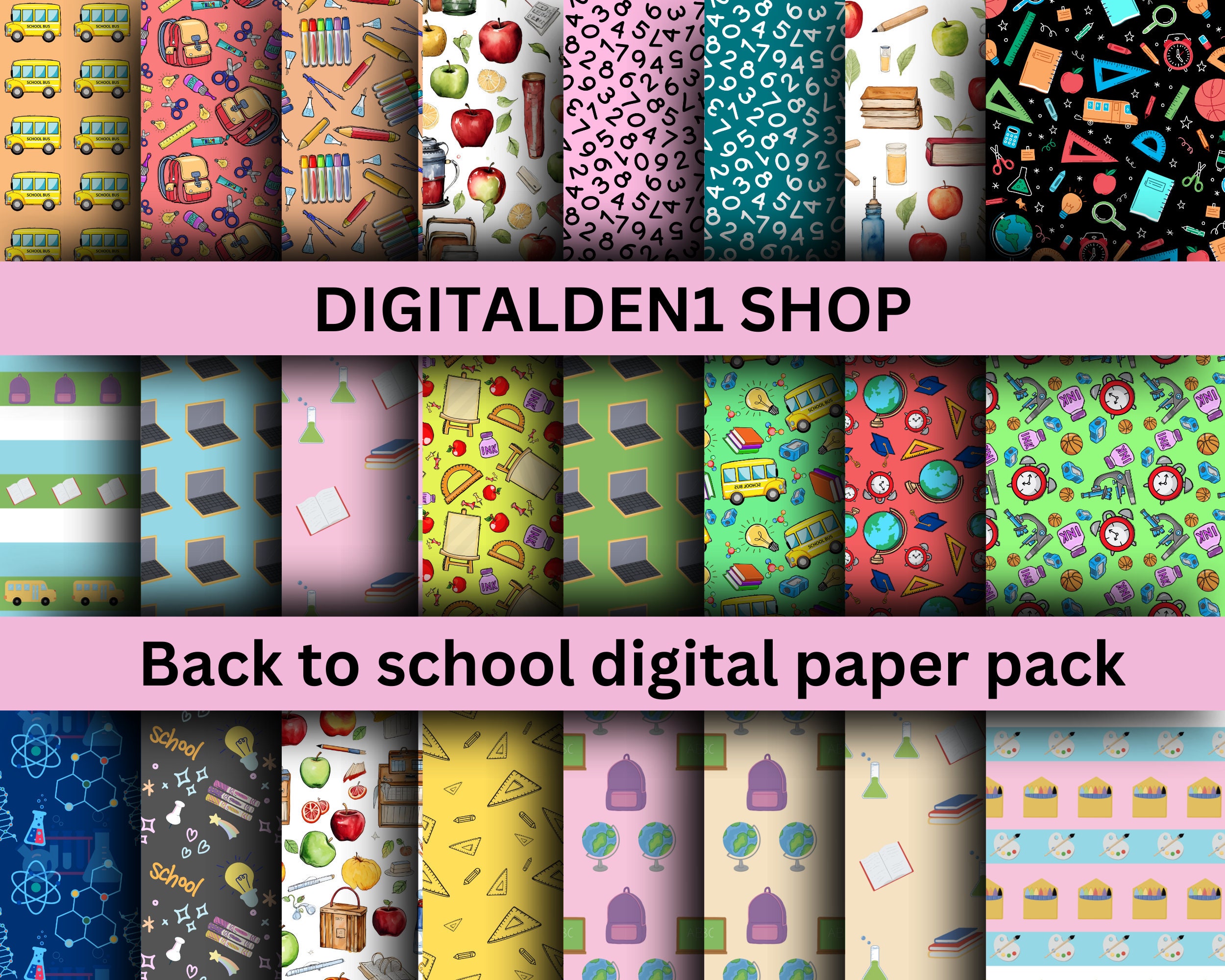 Back to School Digital Paper: Teacher Patterns, School Backgrounds (JPG ...