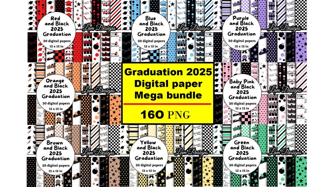 Graduation 2025 Digital Paper Bundle: Scrapbook Backgrounds (160 PNG ...