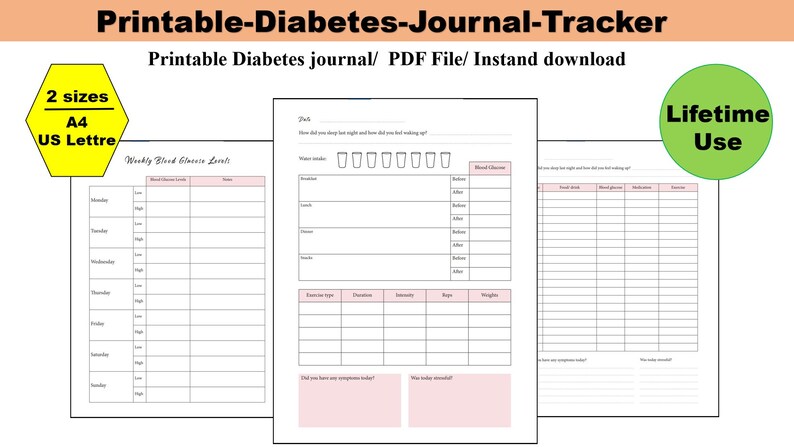 Printable Diabetes Journal Tracker, Blood Sugar Log Printable, Blood ...