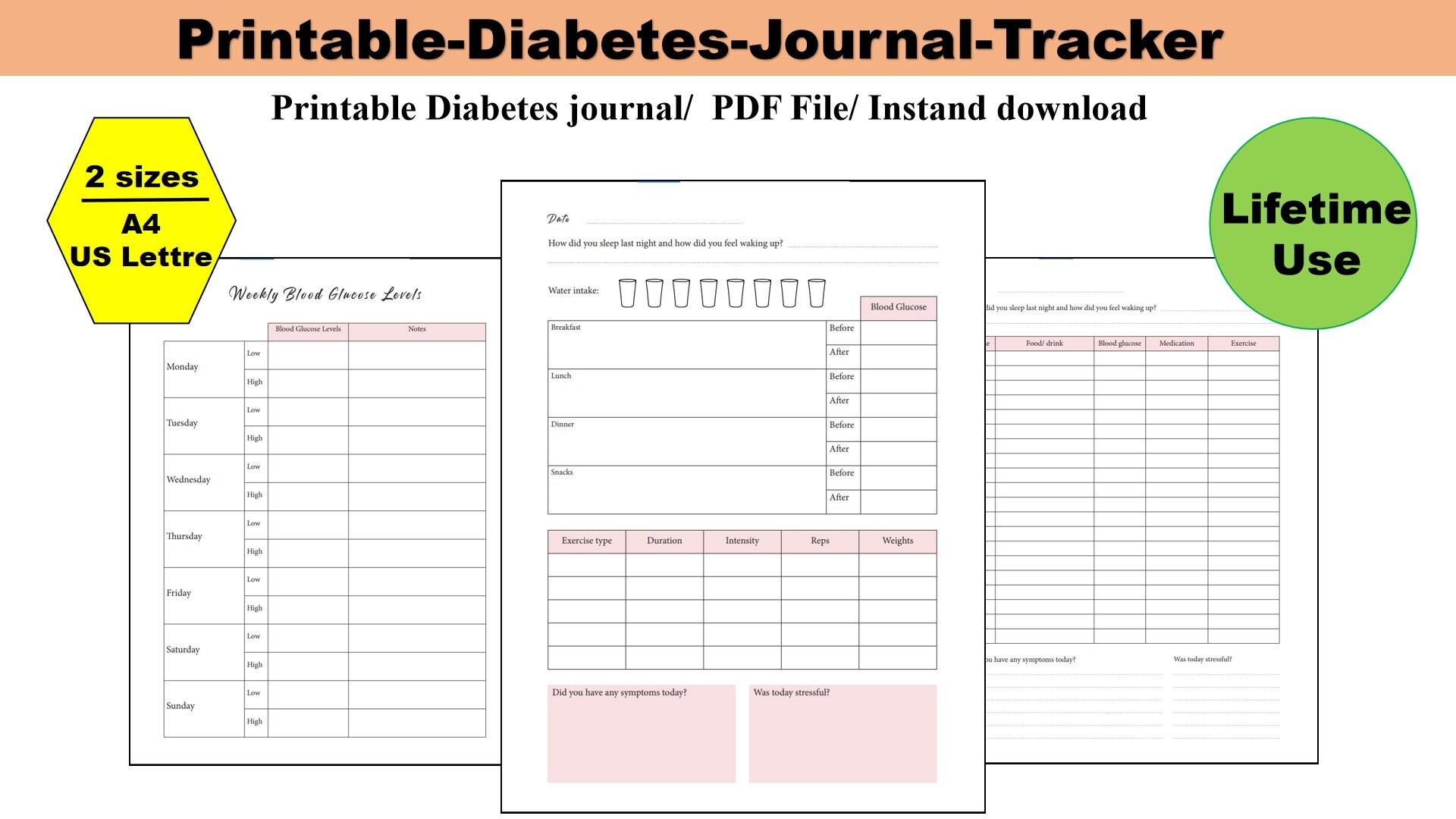Printable Diabetes Journal Tracker, Blood Sugar Log Printable, Blood ...