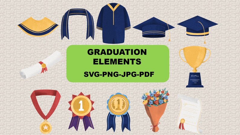 Graduation Elements Bundle, Watercolor Graduation Png, Senior 2024 Svg ...