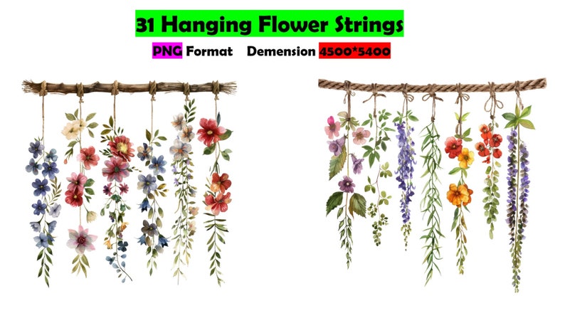 Watercolor Hanging Flowers Clipart Bundle,31 PNG Set, Botanical Art ...