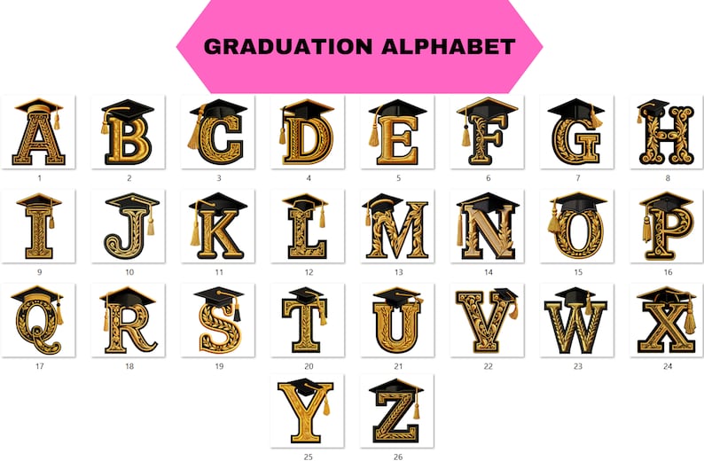 Graduation Font PNG: Alphabet & Numbers Clipart (digital Download ...