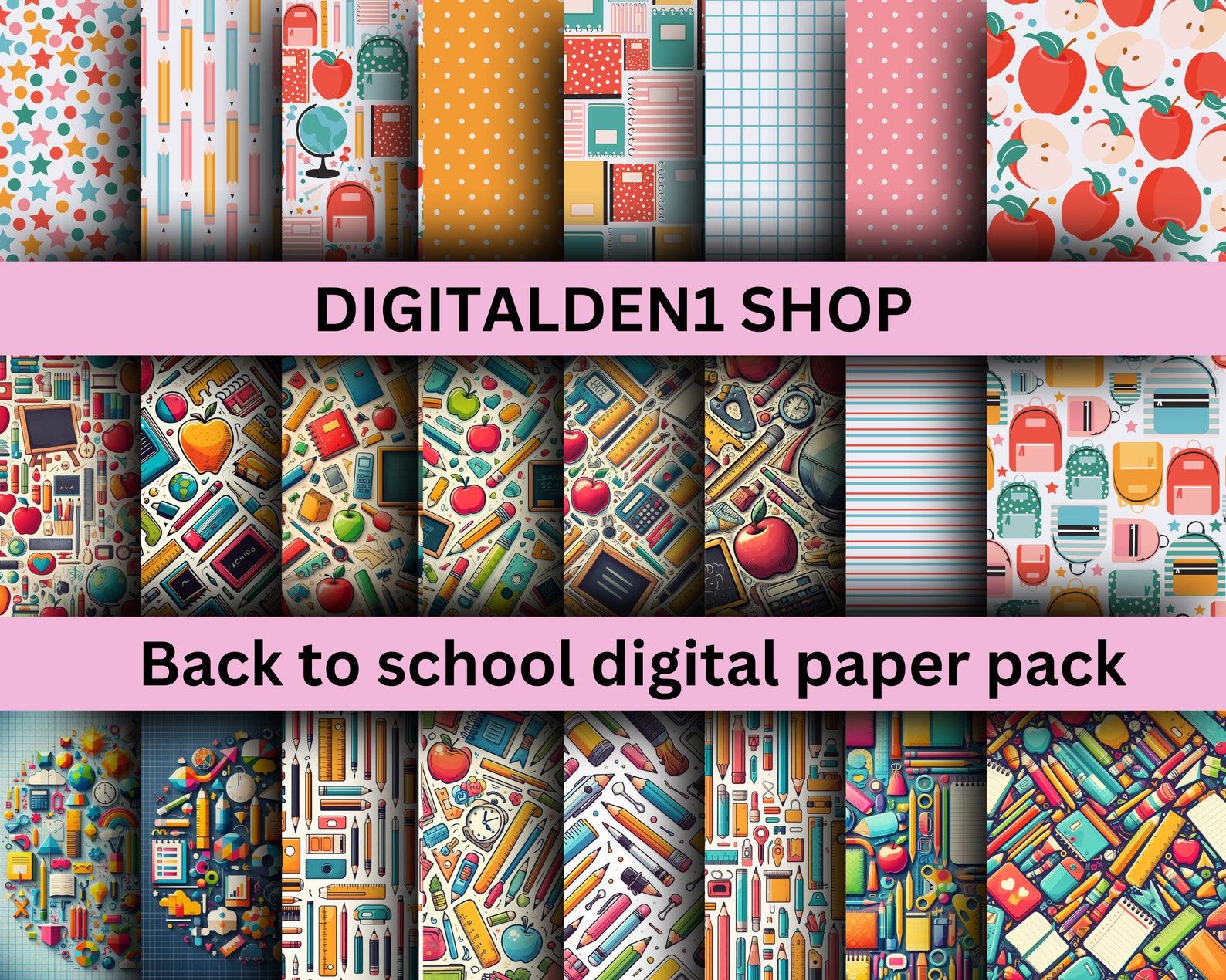 Back to School Digital Paper: Teacher Patterns, School Backgrounds (JPG ...