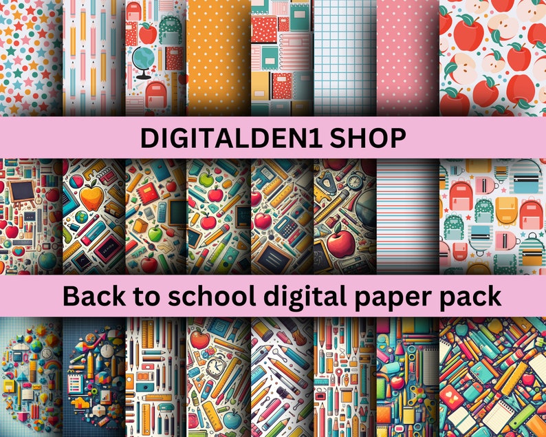 Back to School Digital Paper: Teacher Patterns, School Backgrounds (JPG ...
