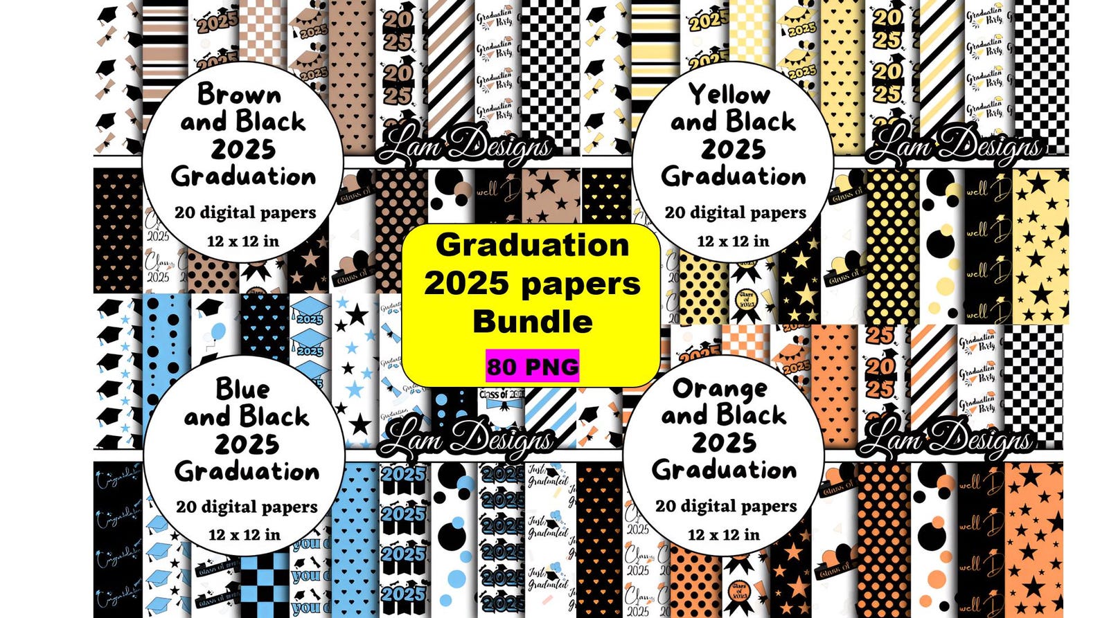 Graduation 2025 Digital Paper Bundle: Scrapbook Backgrounds (160 PNG ...