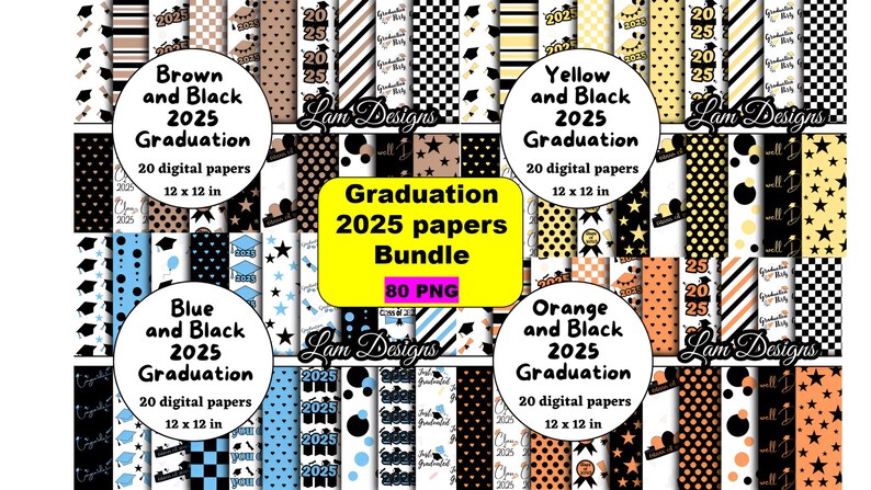 Graduation 2025 Digital Paper Bundle: Scrapbook Backgrounds (160 PNG ...