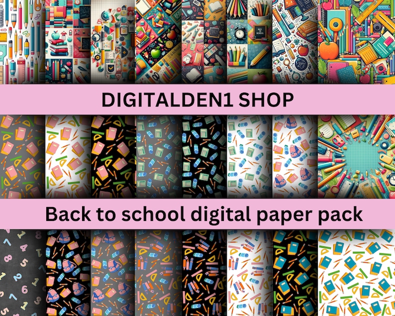 Back to School Digital Paper: Teacher Patterns, School Backgrounds (JPG ...