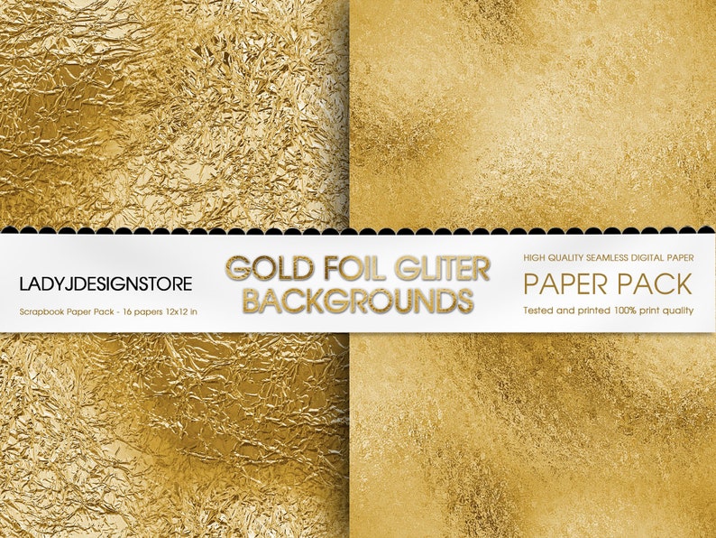 Gold Foil Glitter Digital Paper, Gold Digital Texture Paper Yellow Gold ...