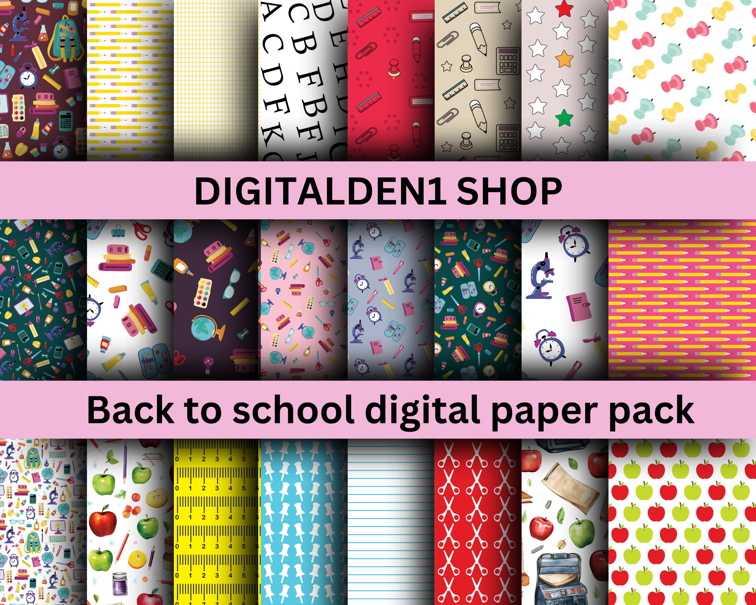 Back to School Digital Paper: Teacher Patterns, School Backgrounds (JPG ...