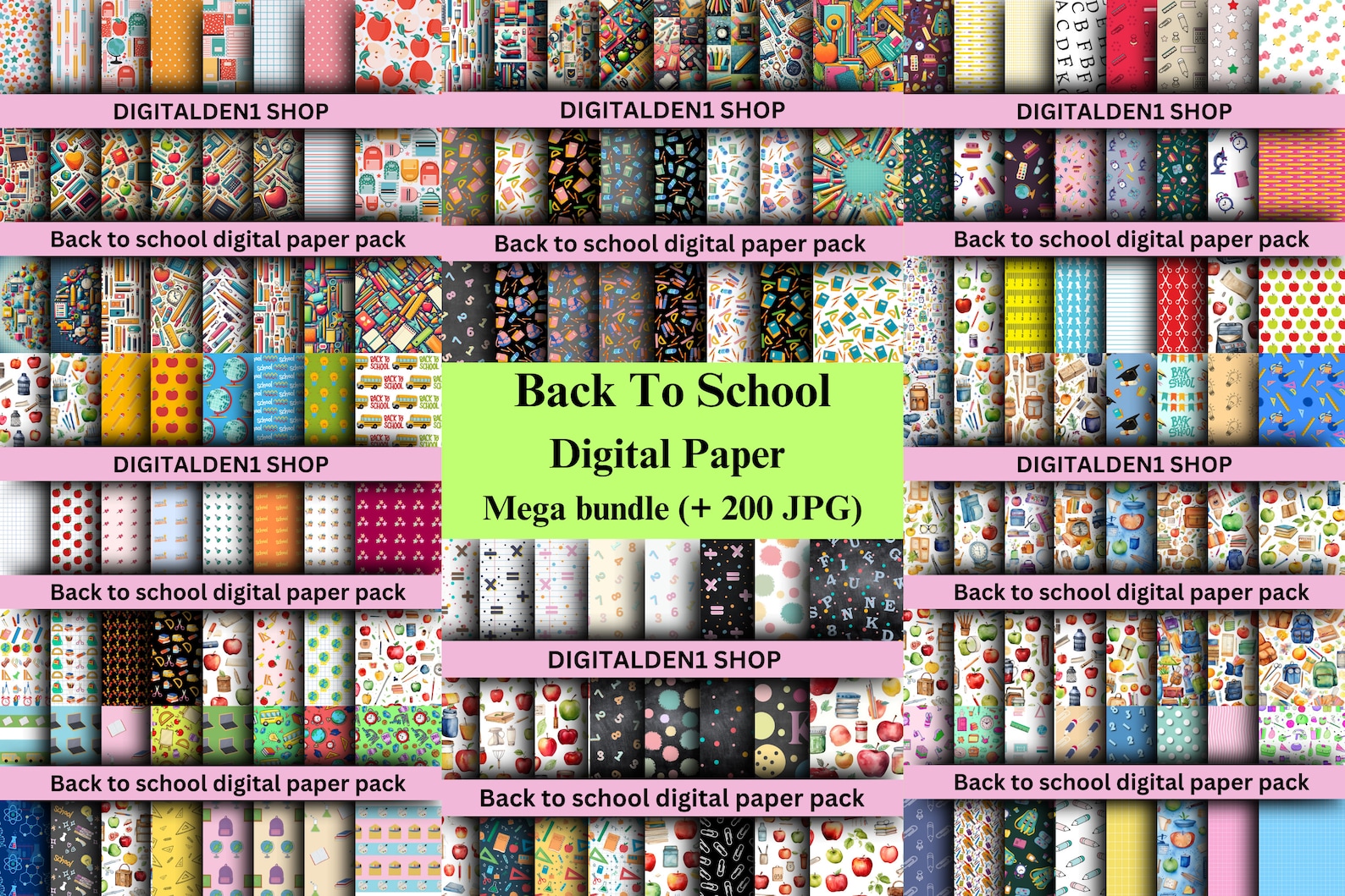 Back to School Digital Paper: Teacher Patterns, School Backgrounds (JPG ...
