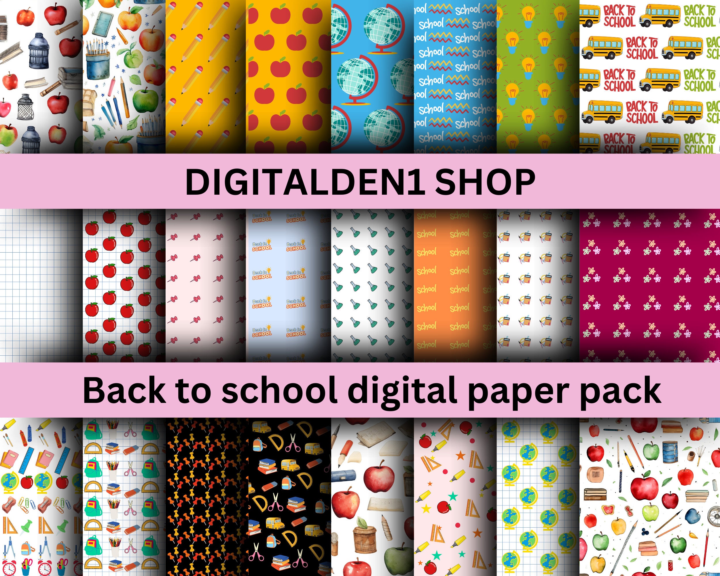 Back to School Digital Paper: Teacher Patterns, School Backgrounds (JPG ...
