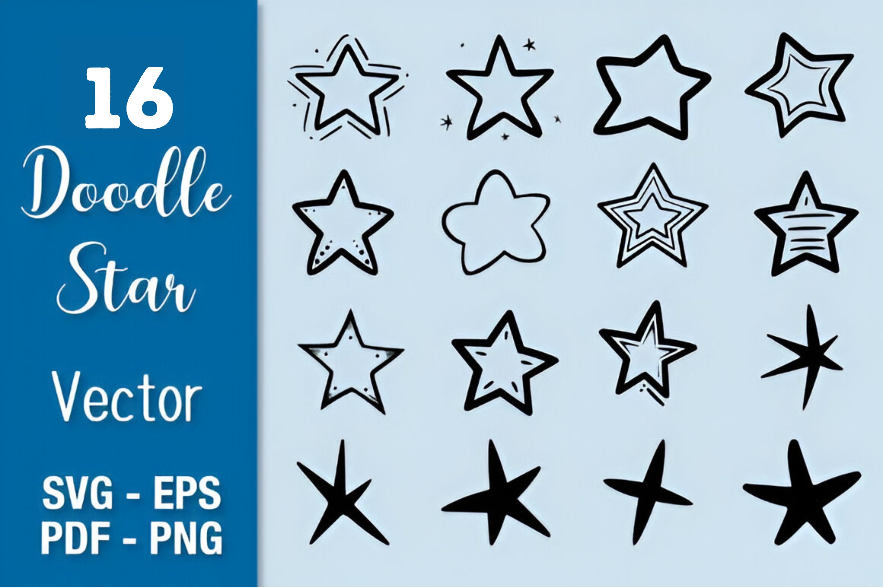 Doodle Star Set, Doodle Strar Svg, Stars Bundle, Star Doodling ...