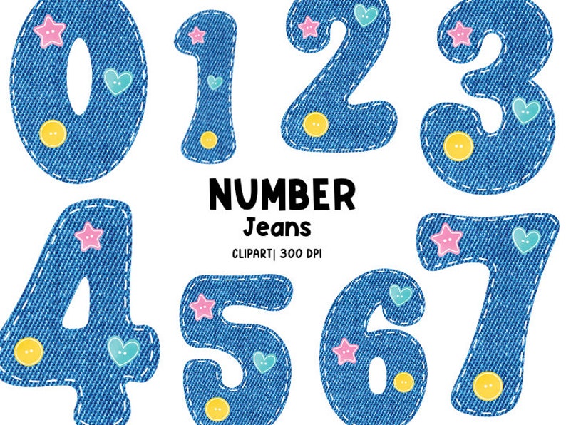 Number Jeans Clipart, Clipart Numbers, Numbers Bundle, Numbers 0 to 10 ...