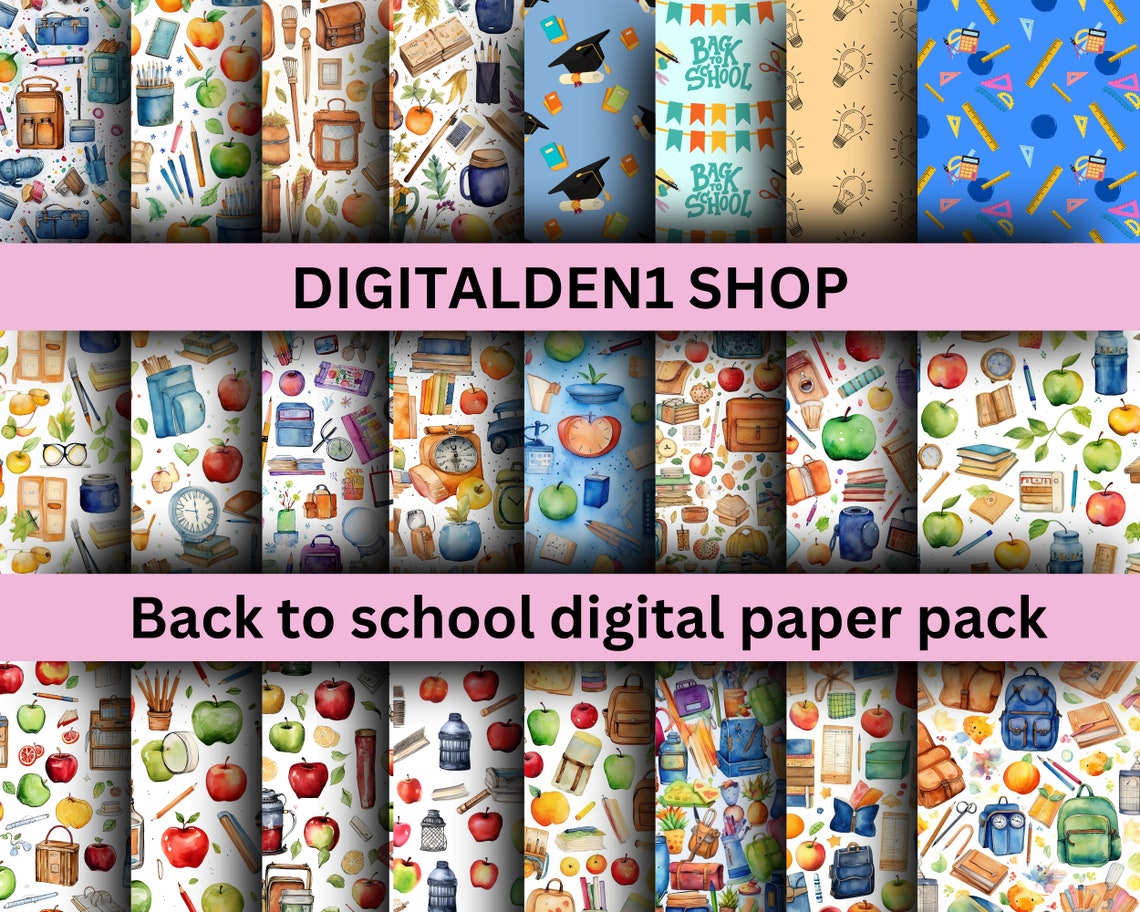 Back to School Digital Paper: Teacher Patterns, School Backgrounds (JPG ...