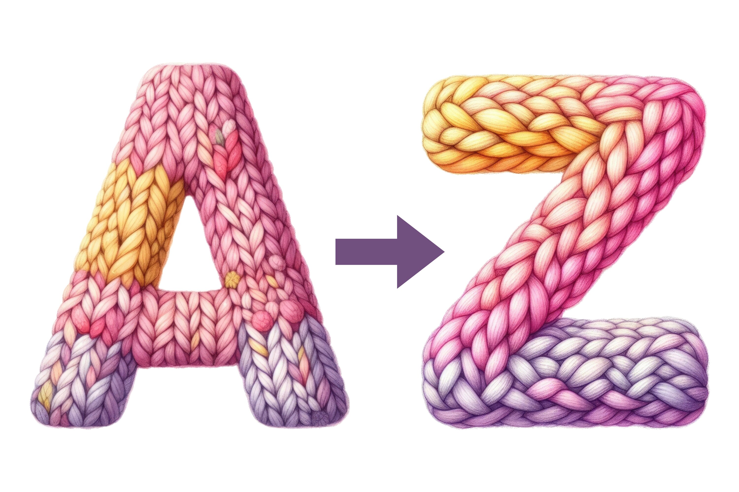 Knitted Alphabet Sublimation PNG, Alphabet Knitting Clipart, Letter ...