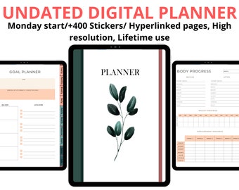 Undated Digital Planner Landscape Planner, Hyperlinked Digital Planner ...