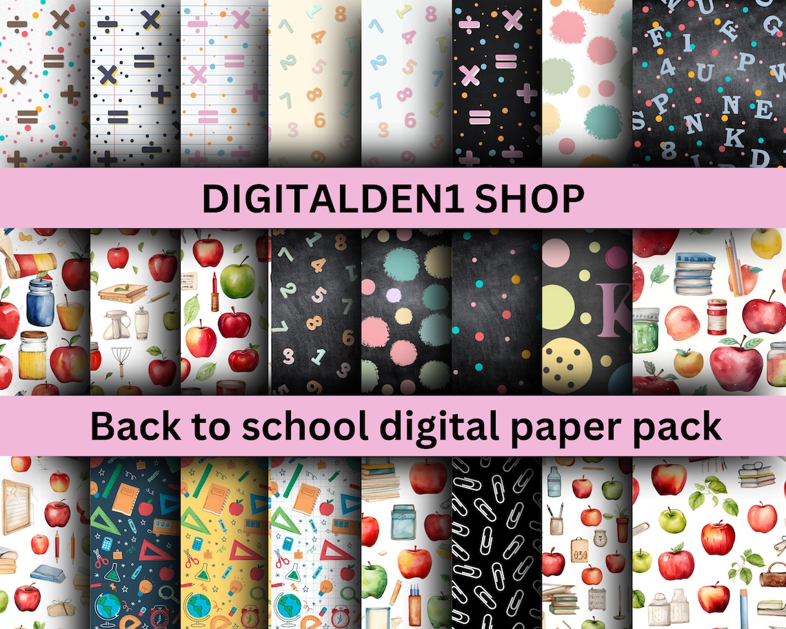 Back to School Digital Paper: Teacher Patterns, School Backgrounds (JPG ...