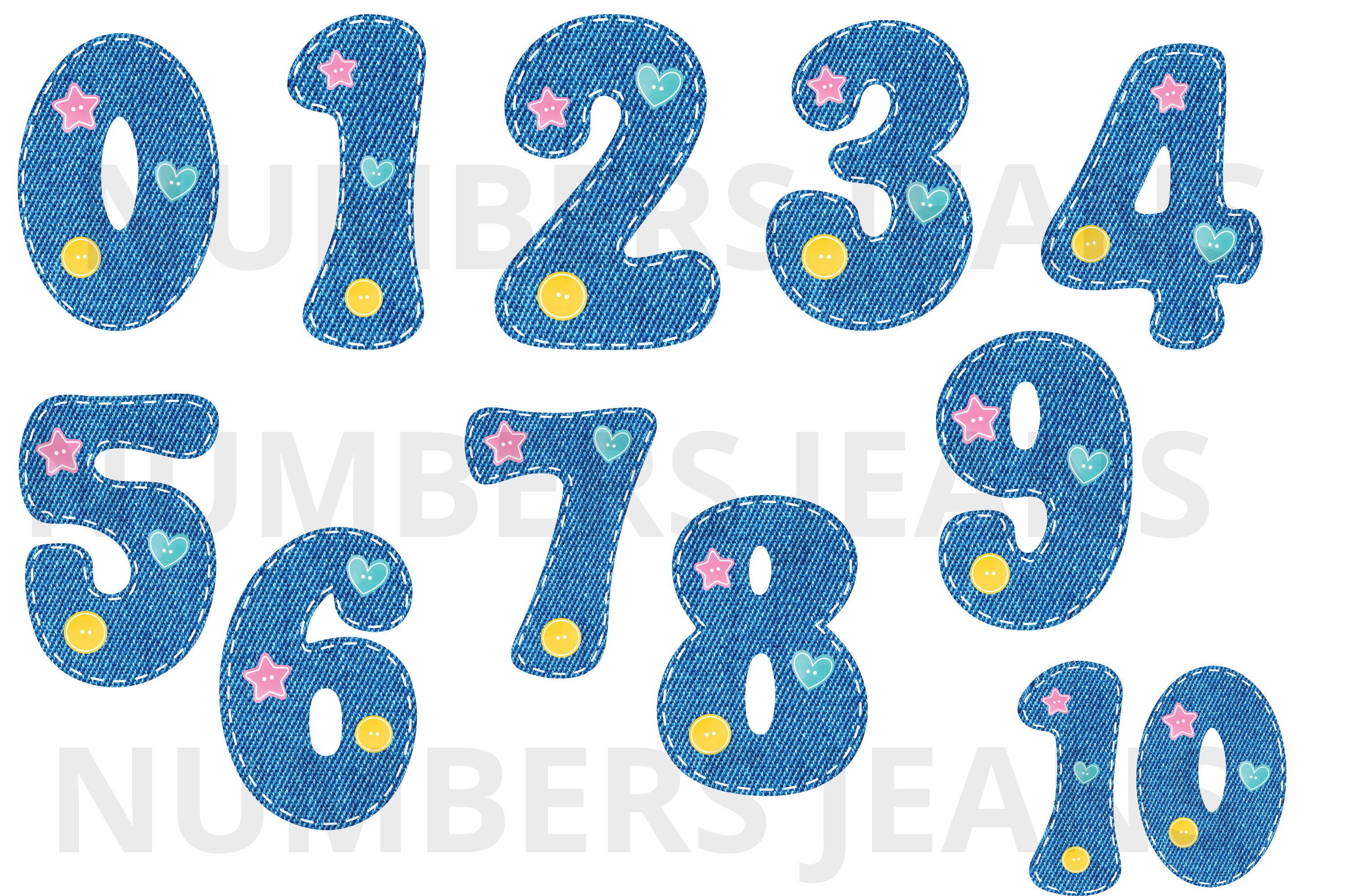 Number Jeans Clipart, Clipart Numbers, Numbers Bundle, Numbers 0 to 10 ...