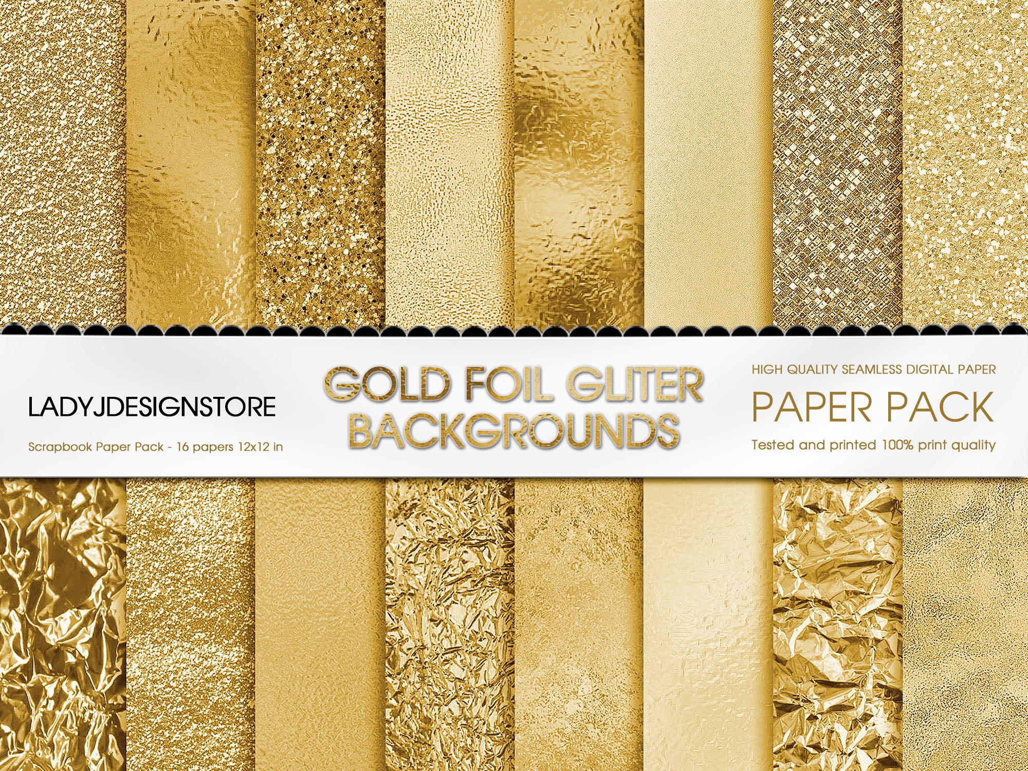 Gold Foil Glitter Digital Paper, Gold Digital Texture Paper Yellow Gold ...