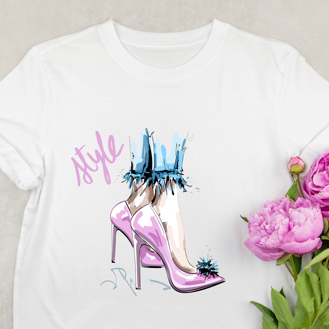 Womens T-shirt With Fashion Pumps Print Stylish Tee Shoe - Etsy