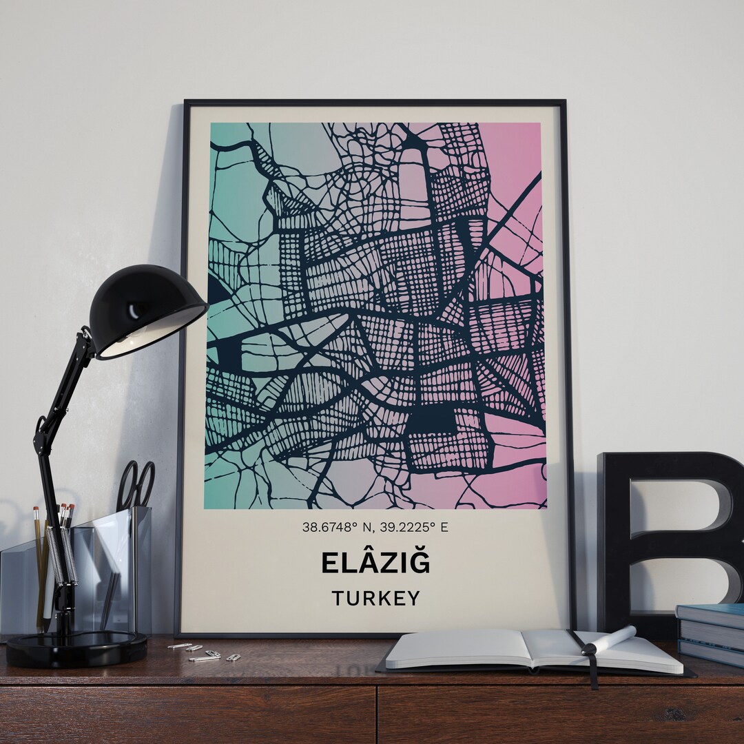 City Map Print, City Map Poster, Elazig Map, Elazig Print, Elazig Wall ...