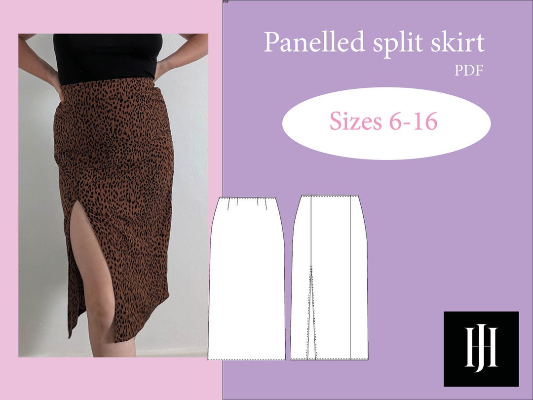 Panelled Slit Skirt Printable PDF Pattern Sizes 6-16 - Etsy