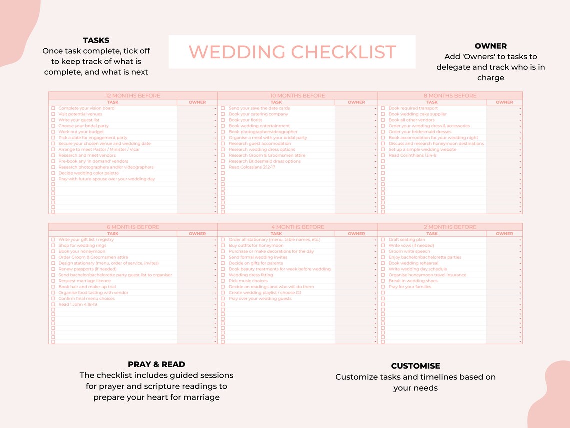 Christian Wedding Planner Spreadsheet | Wedding Planning Google Sheet ...