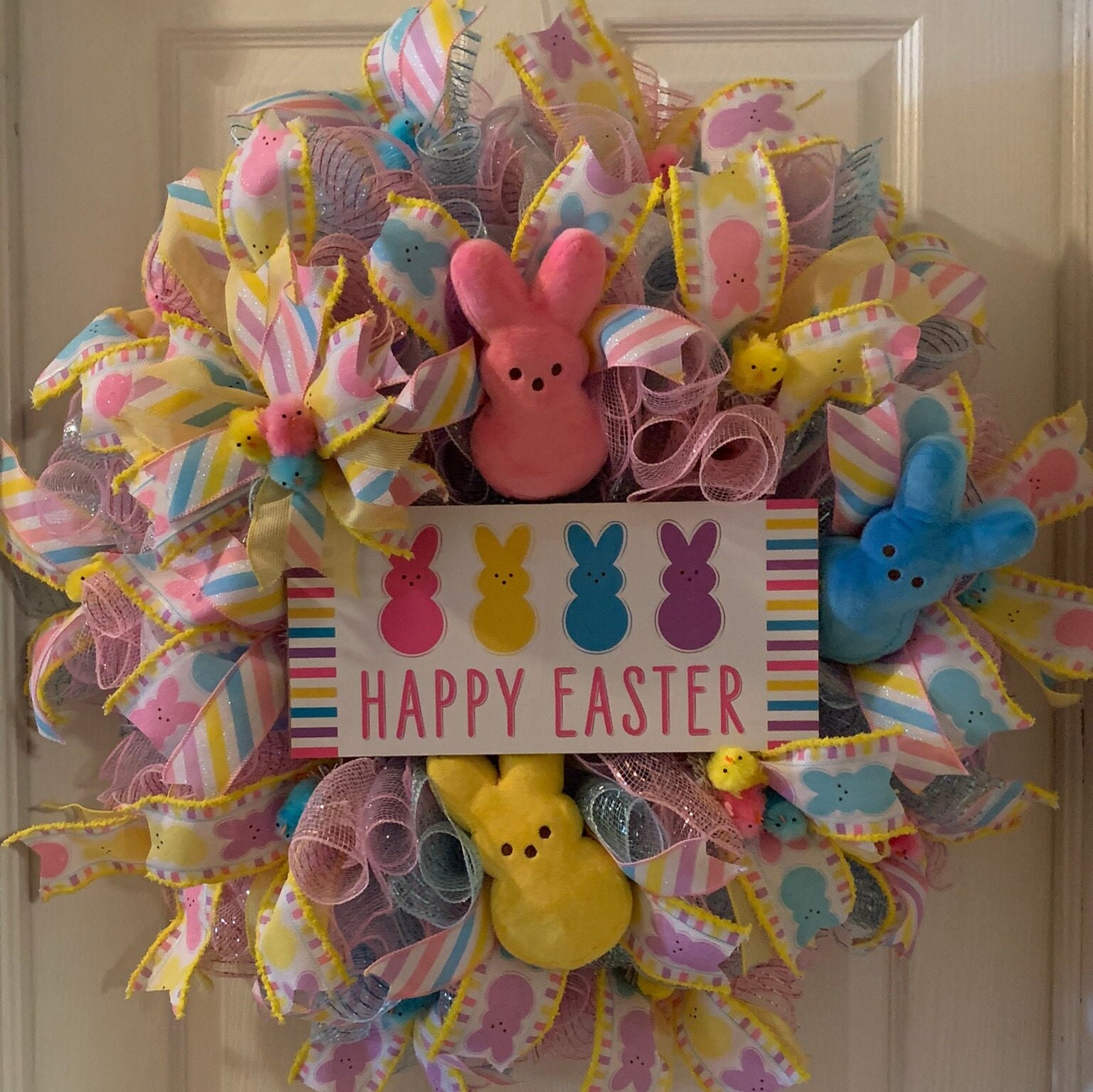 Hello Peeps Wreath, Candy Colored Plush Peeps for a Fun Springtime ...