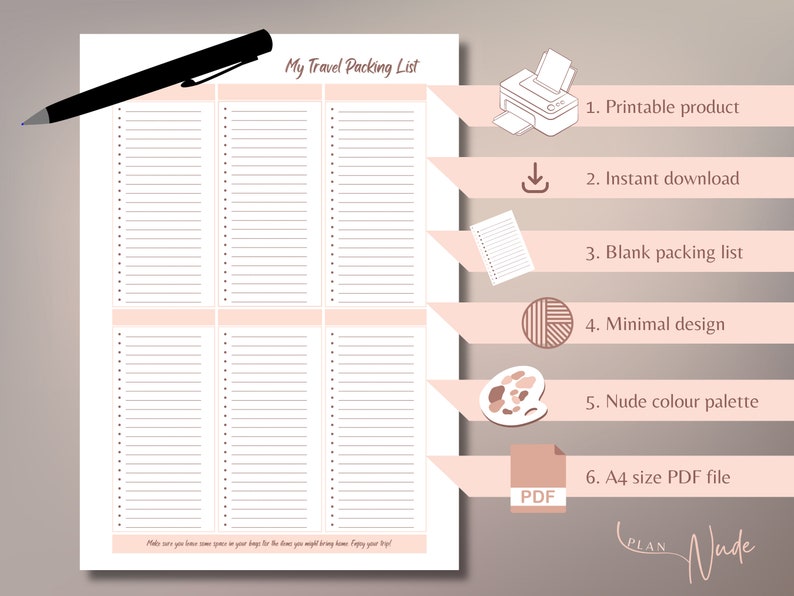 The Nude Colour Palette Printable Travel Checklist, Packing List ...