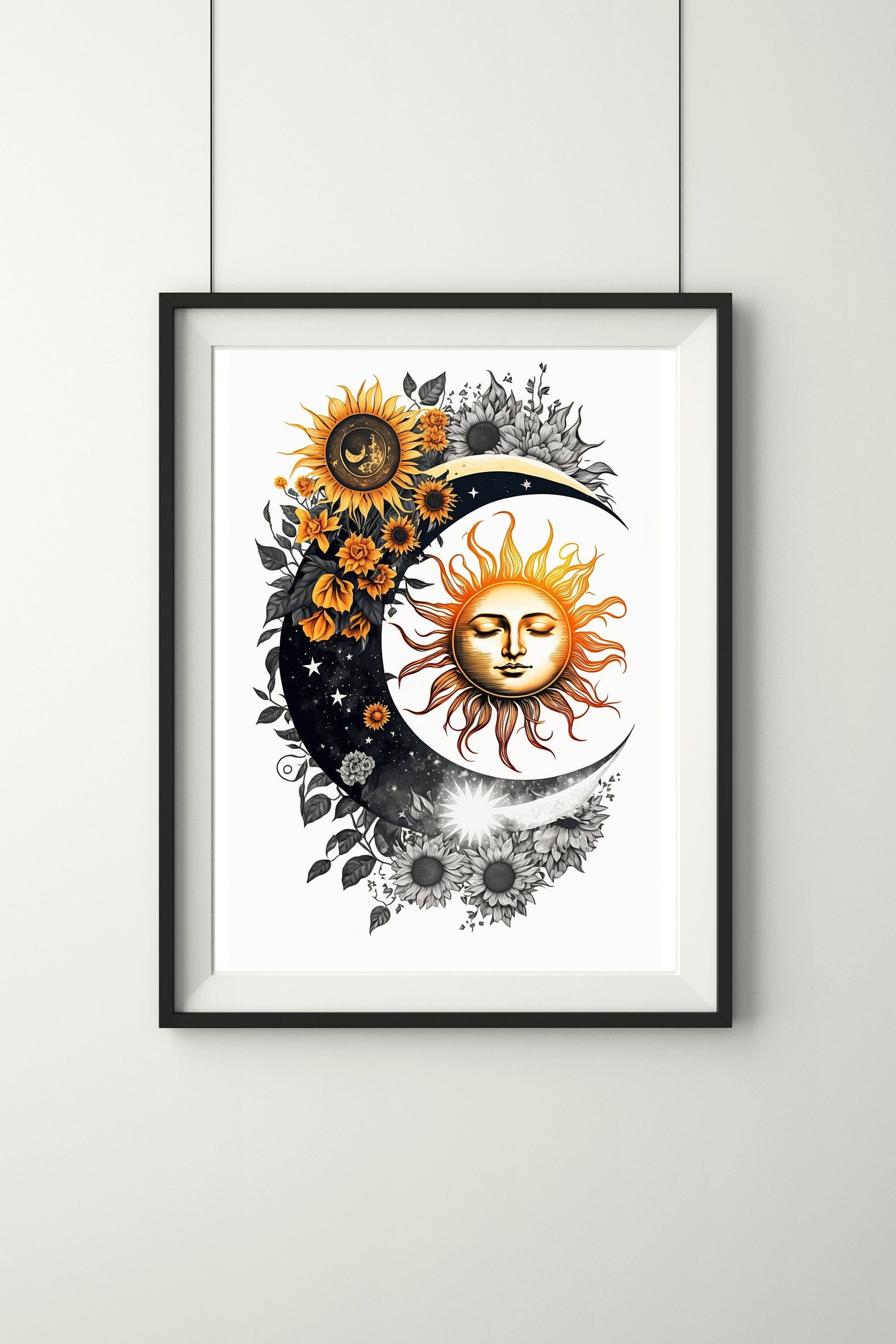 Sun and Moon Sunflower Celestial Instant Download Digital Wall Art ...