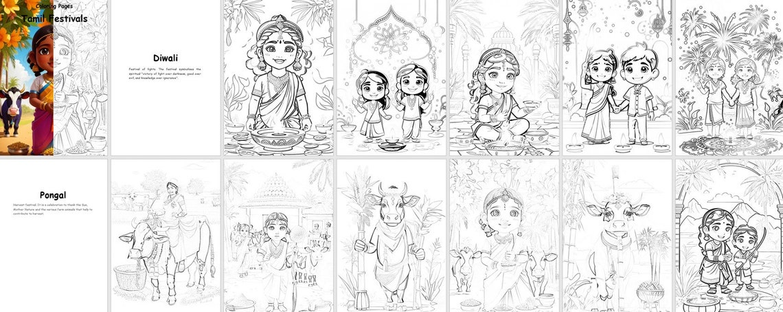 Coloring Book / Pages Kids Tamil Festival Pictures Digital - Etsy
