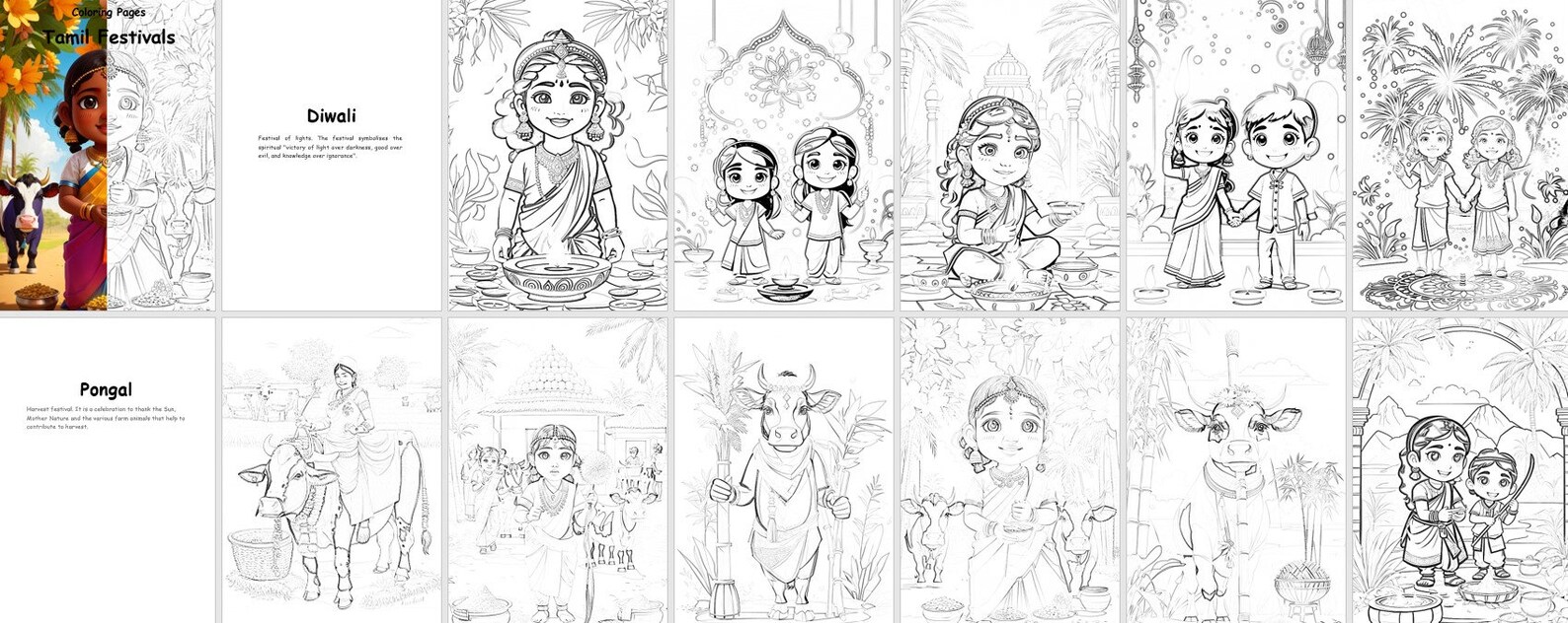 Coloring Book / Pages Kids Tamil Festival Pictures Digital - Etsy