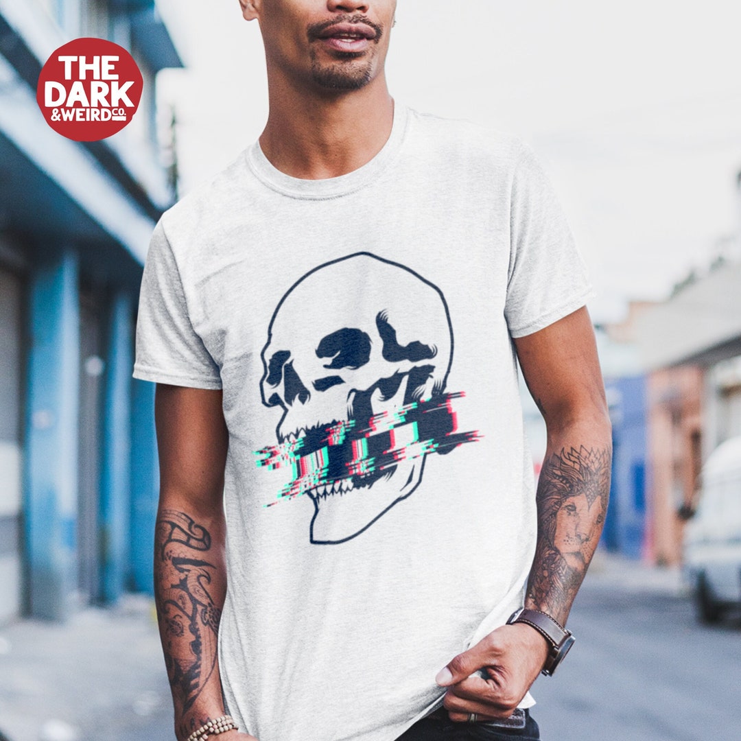 Skull Glitch T Shirt Goth Emo Rocker Skeleton Distorted - Etsy