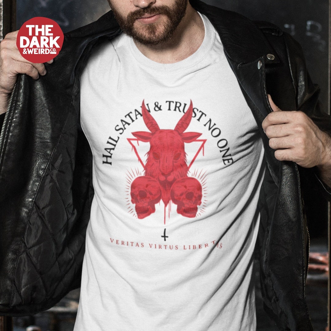 Hail Satan T Shirt, Satanic Devil Sigil of Baphomet Gothic Quote Tshirt ...