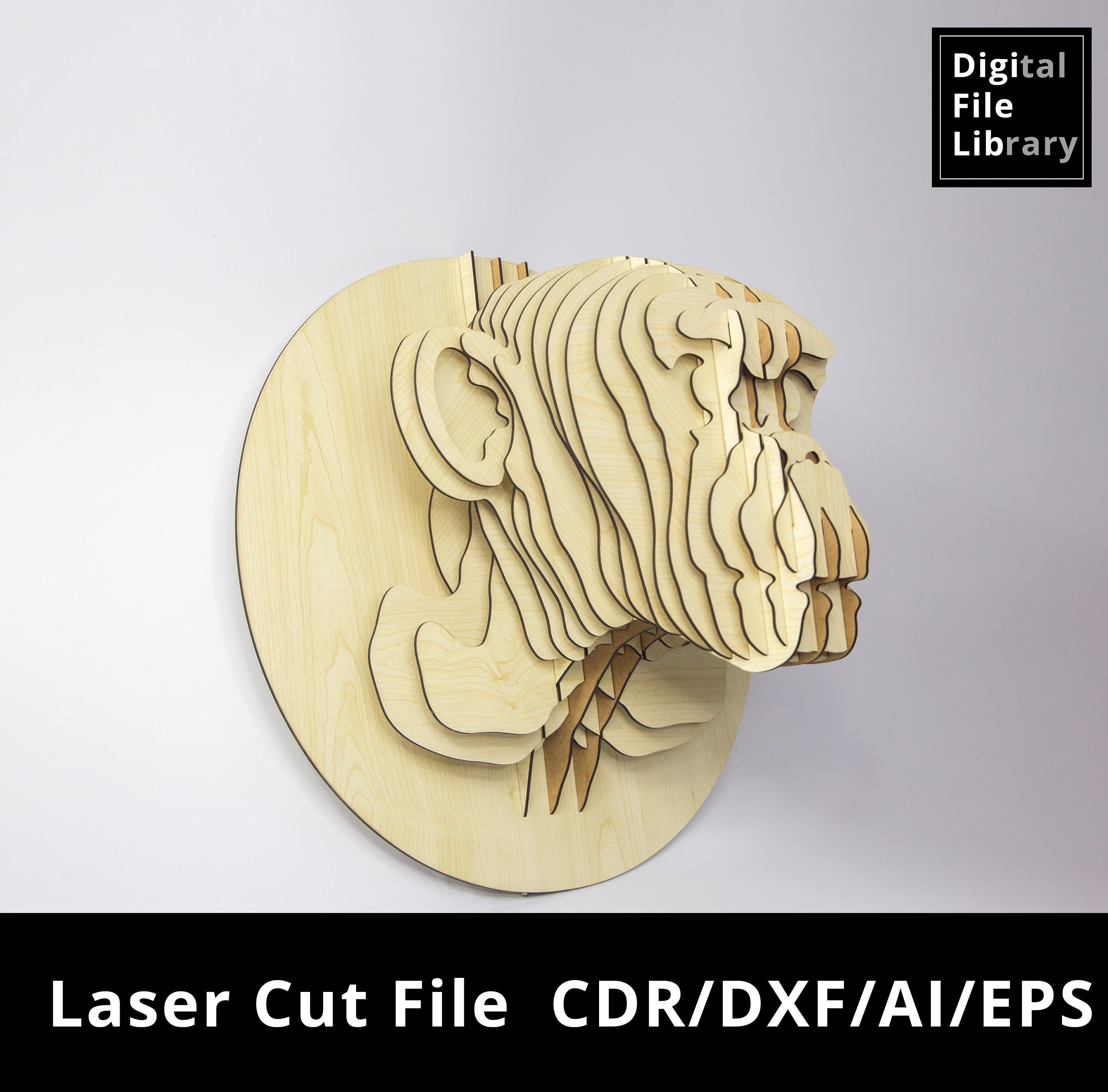 Monkey Head Wall Decor Laser Cut File | Digital Download | CDR/DXF/EPS ...