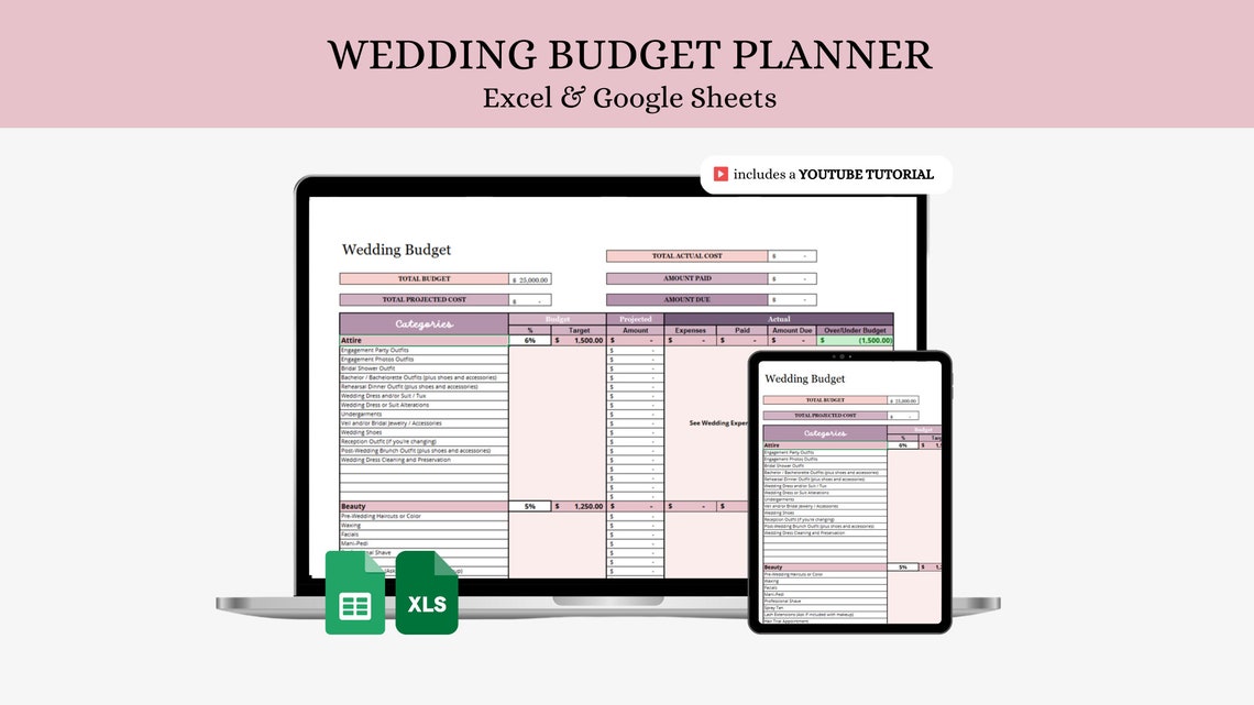 Wedding Budget Planning Spreadsheet Digital Wedding Budget Planner ...