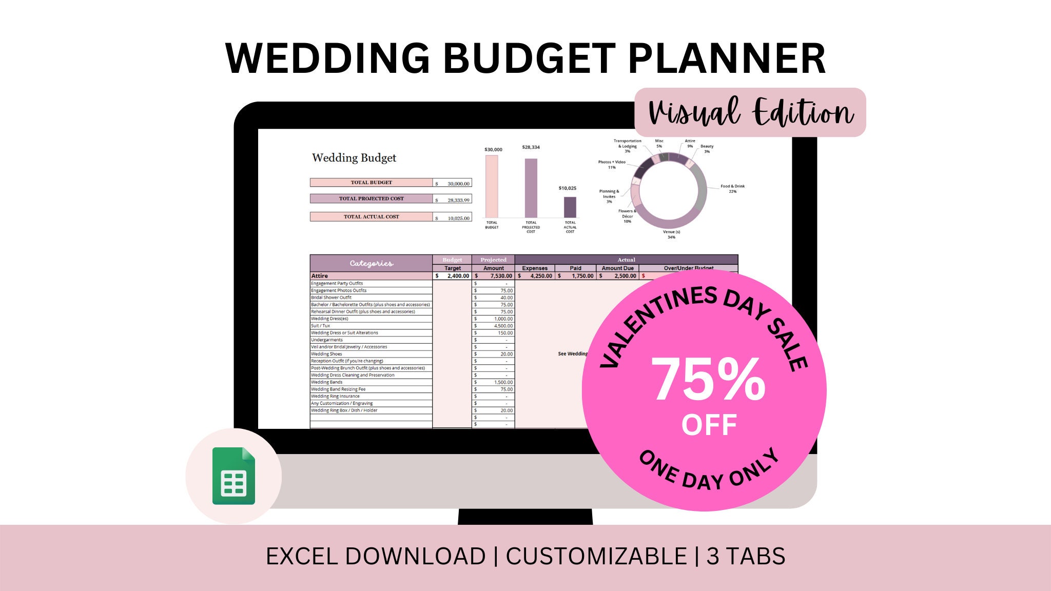 Wedding Budget Planner Wedding Budget Spreadsheet Wedding Budget ...