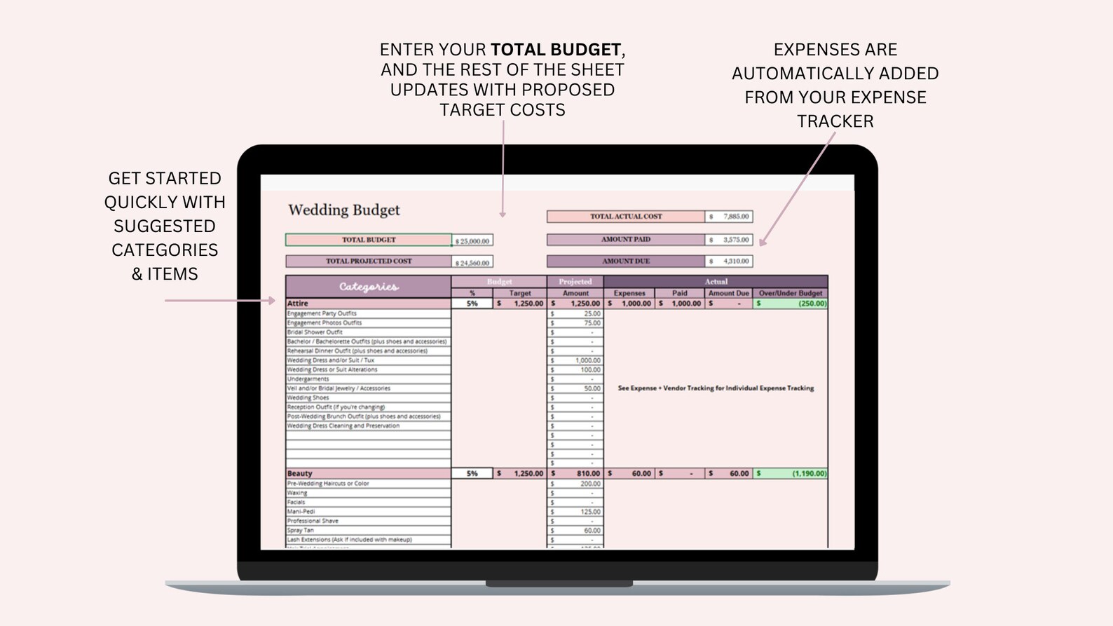 Wedding Budget Planning Spreadsheet Digital Wedding Budget Planner ...