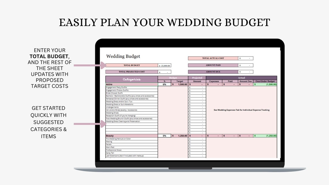 Wedding Budget Planning Spreadsheet Digital Wedding Budget Planner ...