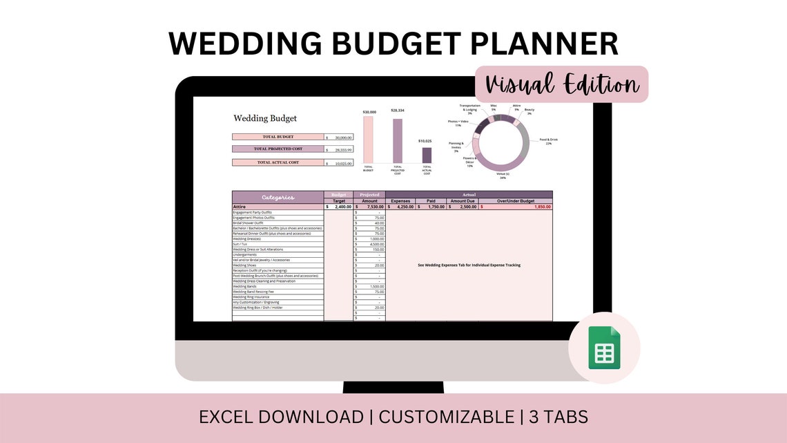 Wedding Budget Planner Wedding Budget Spreadsheet Wedding Budget ...