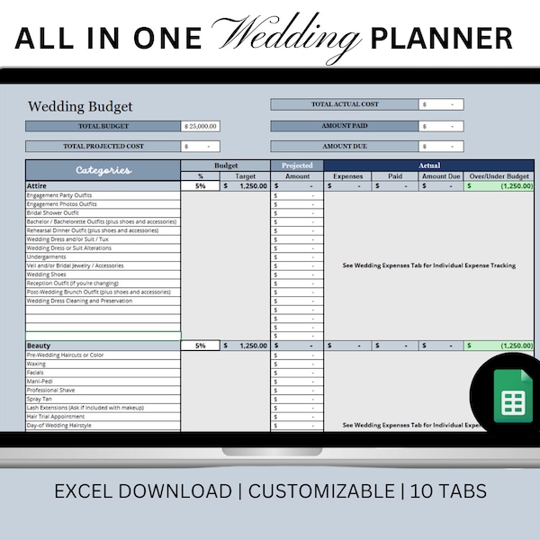 Excel Wedding Planner - Etsy